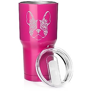 Smooth Body Tumbler Stainless Steel Vacuum Insulated Travel Mug Cup Gift French Bulldog Floral (Hot Pink, 30 oz)