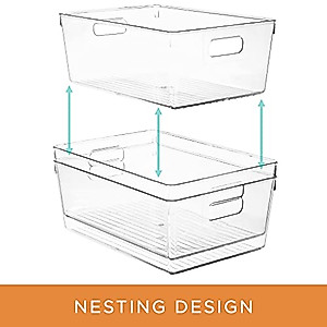Sorbus 2 Pack Premium Fridge Bins- Thick Sturdy Plastic Refrigerator Pantry Organizer- Versatile Non-Slip Stackable Cabinet Organization- Bath, Makeup, Food Snack Packet Organizer- Clear Square Bin