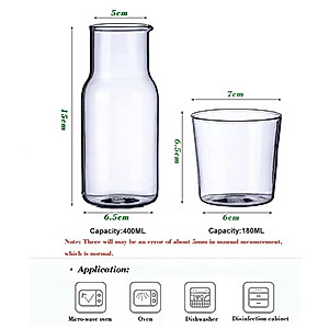 Bedside Water Carafe Set with Tumbler Glass Set for Bedroom Nightstand, Glass Mouthwash Bottle for Bathroom, 14oz/400ml (Clear)