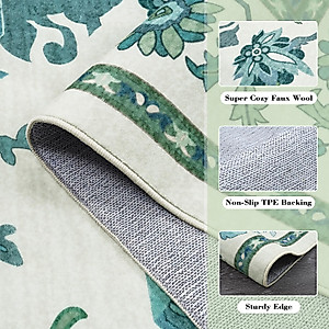 Uphome Area Rug 8x10 Rugs for Living Room, Green Non-Slip Washable Bedroom Rug, Soft Oriental Turkish Dining Room Rug, Modern Oushak Floral Room Rug for Office Playroom Guest Room