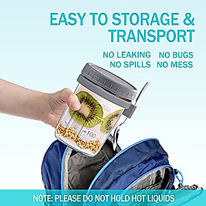 Alitake Overnight Oats Container with Lid and Spoon - 16 oz Glass Overnight Oats Jars with Measurement Mark - 4 Pcs Portable Large Capacity Airtight Mason Jars for Overnight Oats, Cereal, Milk, Fruit