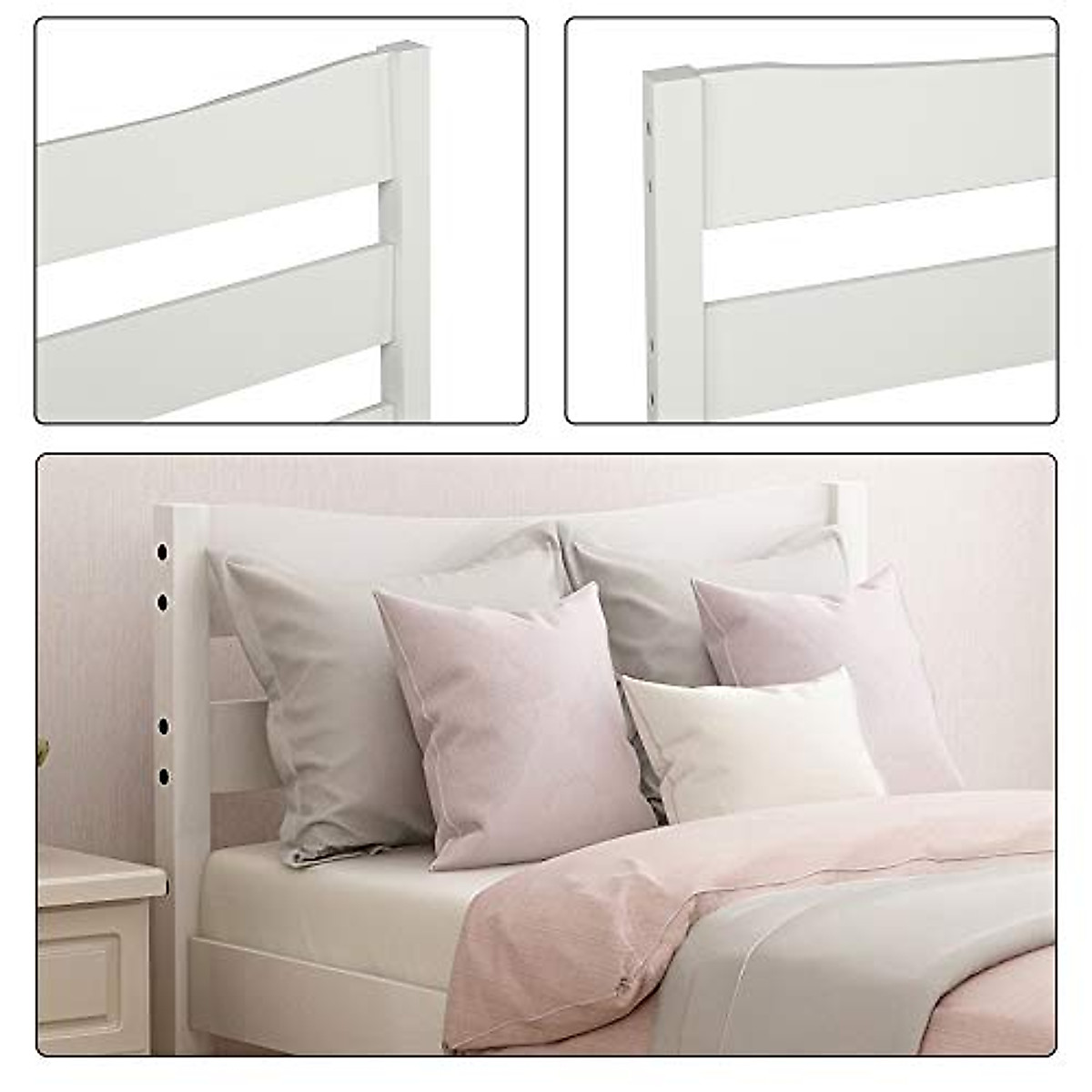 SOFTSEA Twin Size Platform Bed Frame, Wood Kid's Bed Frame with Headboard and Footboard, Mattress Foundation No Box Spring Needed (White)