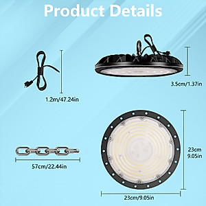 Paideste 20 Pack LED High Bay Light 100W, 10000LM Bright UFO LED High Bay Light, LED Shop Light with 4ft 110V Plug Cable, 6500K Bay Lighting IP65 Waterproof for Barn/Garage