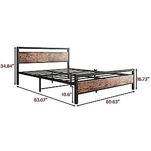 BOFENG Black Queen Size Bed Frames with Wood Headboard and Footboard,Heavy Duty Platform Bed Frame with Storage No Box Spring Needed,Steel Slats Mattress Foundation Square Pipe Design Noise Free,Brown