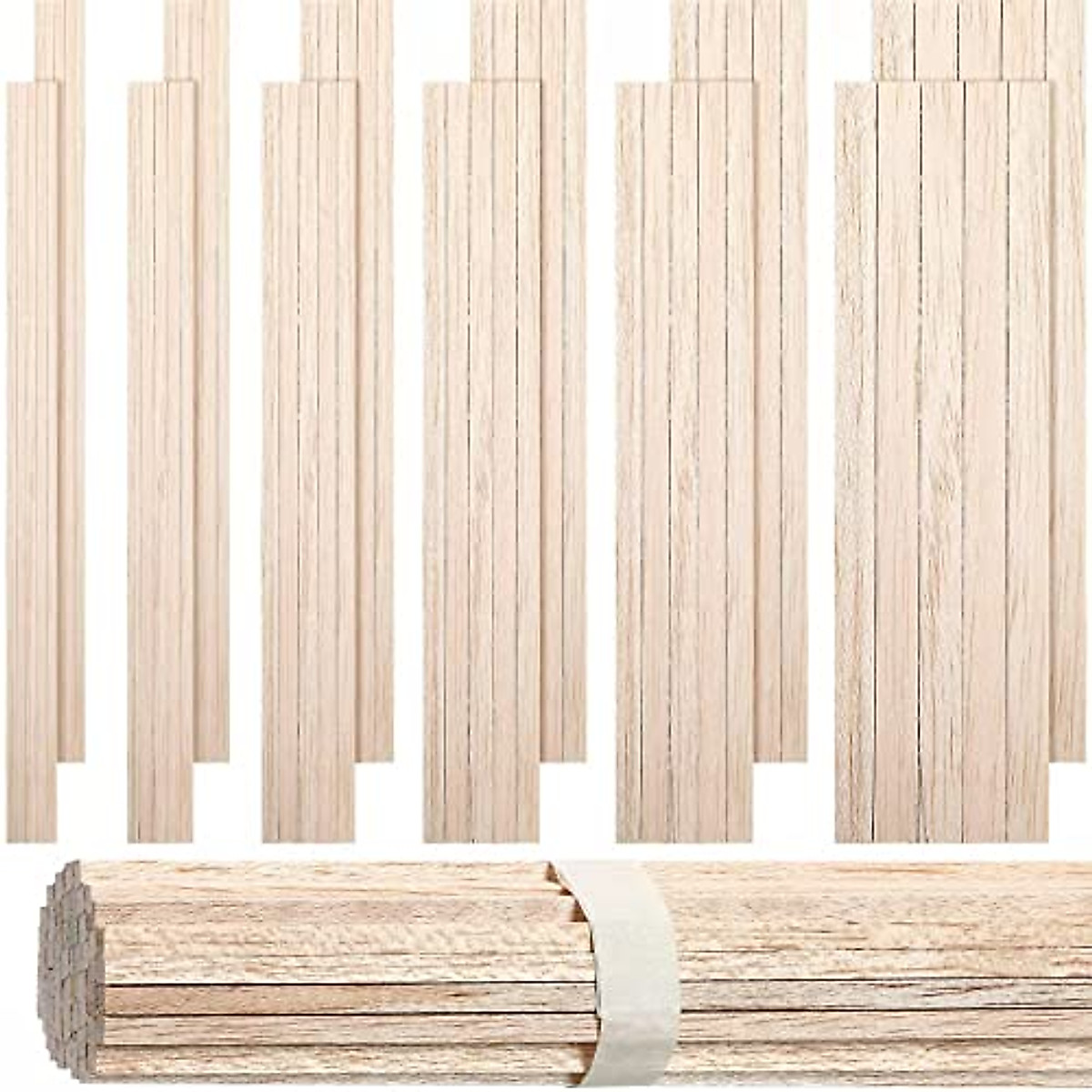 215 Pieces Balsa Wood Sticks Wooden Dowel Rods 1/8, 3/16, 1/4, 5/16, 3/8, 1/2 Inch Round Hardwood Unfinished Wooden Strips for DIY Molding Crafts Projects Making (Square)