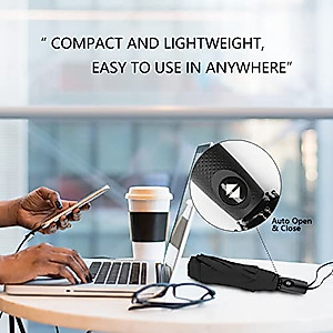 VIVIAN & TOMMY Travel Umbrella Windproof Auto Open Close Compact Folding Umbrella UV Protection Strong Steel Lightweight Portable for Women and Men (Black)