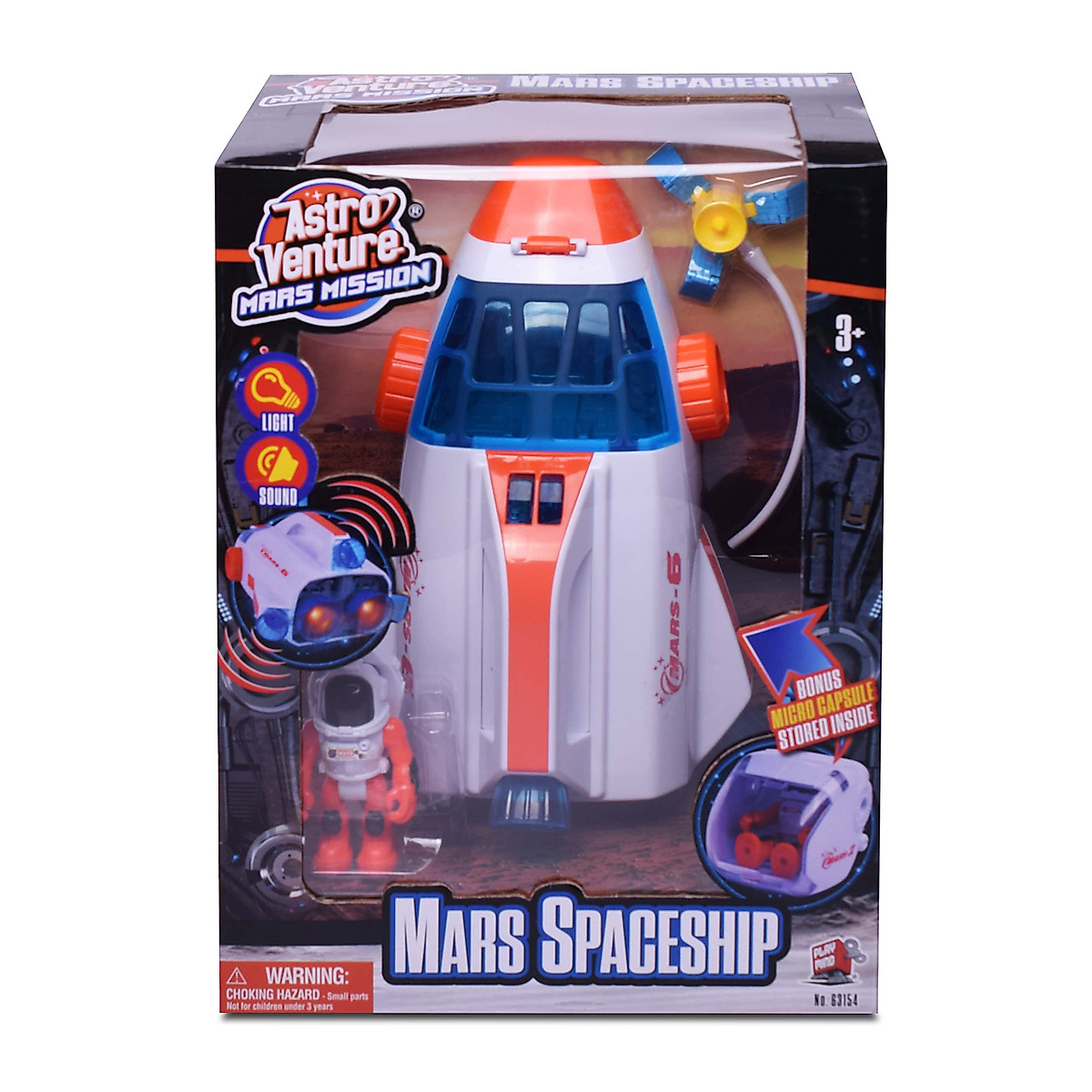 ASTRO VENTURE Space Shuttle Toy, Mars Mission Spaceship for Kids with Lights and Sound, Astronaut Figure, Capsula and Accessories, Fun Space Gift Toys for Any Mission & Adventure