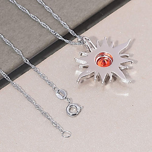 CiNily Created Orange Fire Opal Orange Garnet Rhodium Plated Women Jewelry Gemstone Pendant Necklace 1 1/4"