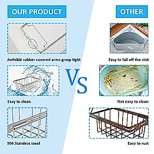 HLWDFLZ Kitchen Sink Strainer Basket - Stainless Steel Expandable Sponge Holder for Kitchen Sink Food Strainer and Sink Accessories Storage Rack