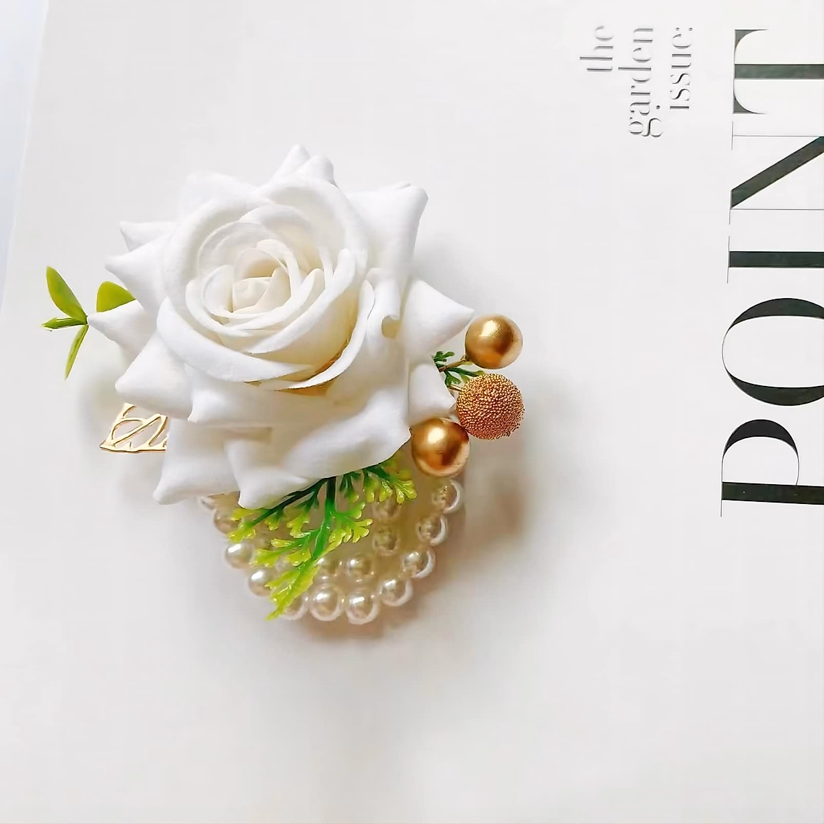 BASIMAN White rose Wrist corsage for wedding best maid decoration, Boutonnieres, Bridesmaid Corsage Bracelet, Bridal Accessories, Prom, Bridal Shower (6Pcs White Wrist Corsage)