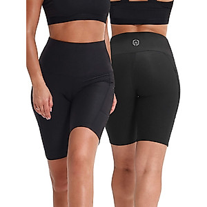 NELEUS Women's 3 Pack Biker Shorts High Waist Running Yoga Shorts with Pockets,3 Pack,Black/Grey/Coffee,US M,EU L