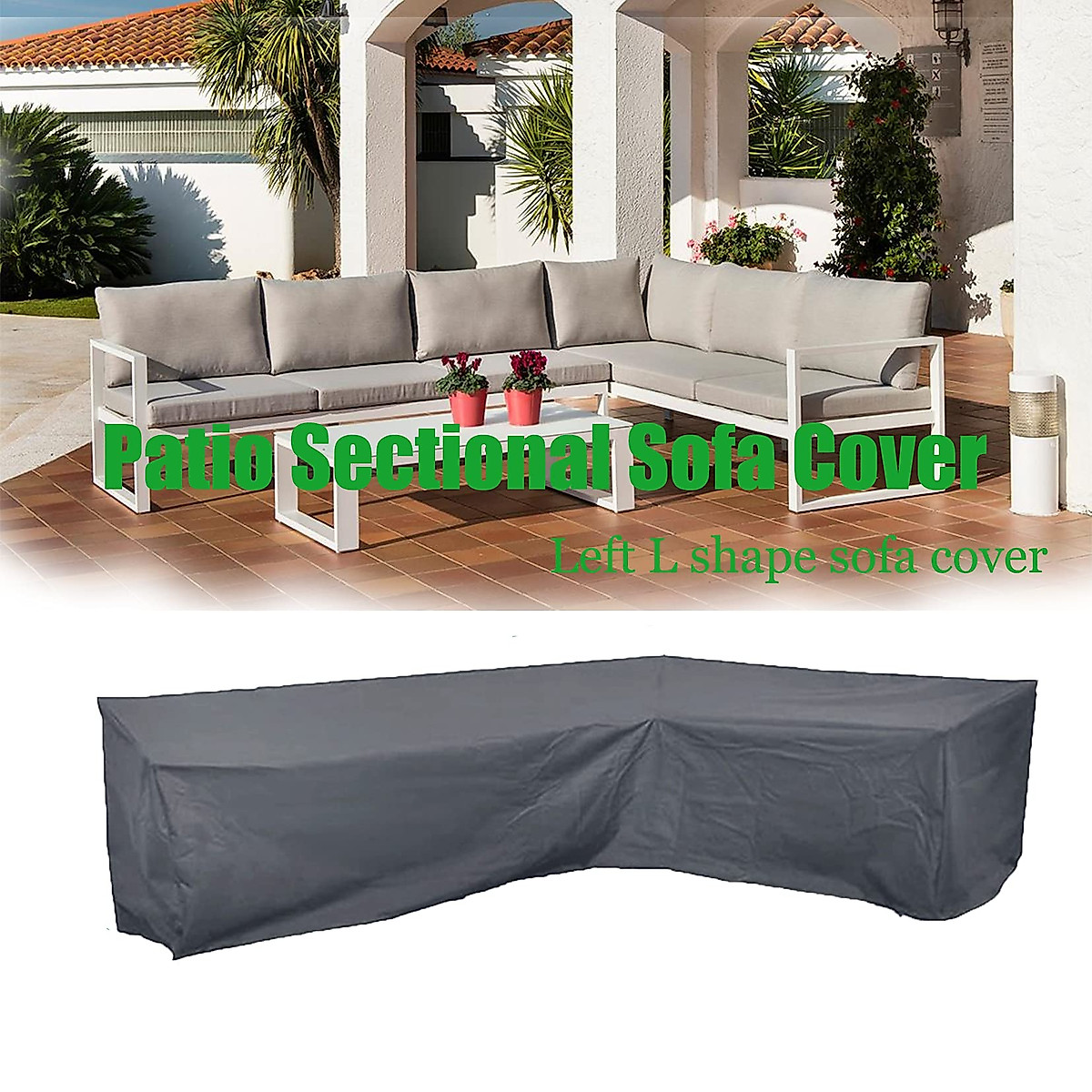 J&C Patio Furniture Covers Left L Shape Patio Sectional Covers Waterproof Outdoor Sofa Cover Heavy Duty 420D Patio Sectional Sofa Cover Outdoor Furniture Covers Grey Sectionals 106x79 Inch