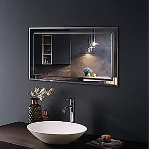 FRALIMK Mirror on Mirror Rectangular Beveled Edge Polished Frameless Rectangle Bathroom Decorative Wall Mirrors for Entryway, Living Rooms and Bedrooms, 15.75" x 27.56"