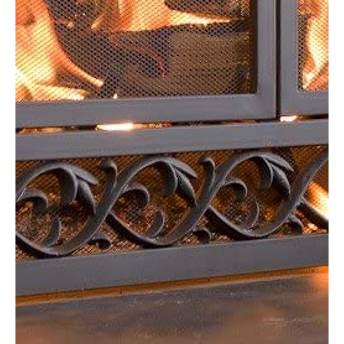Plow & Hearth Metal Fireplace Screen Scrollwork Black | 44" W x 33" H | 2 Door | Spark Guard Grate | Fire Place Cover | Wood Burning Stove Accessories