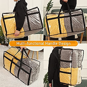 Fixwal 4pcs Clear Blanket Storage Bags, Pillow Storage, 110l Extra Large Totes for Storage with Zipper&Handles, Oversized Moving Bags, Clothes, Comforters and Pillows, Moving Supplies