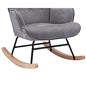 VESCASA Linen Rocking Chair with Tufted Wingback，23.5" Wide Midcentury Modern Indoor Glider Rocker with Arms for Nursery/Reading/Living Room/Bedroom, Grey