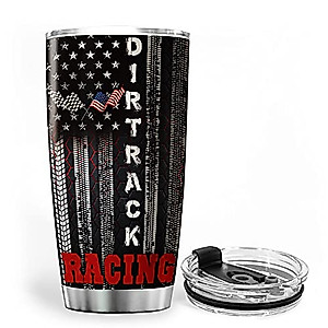 ZOXIX Dirt Track Racing Tumbler With Lid 20oz Funny Quote Coffee Mug For Motorsport Lovers Stainless Steel Cup Novelty Motor Racer Gifts For Men American Flag Patriotic Gift