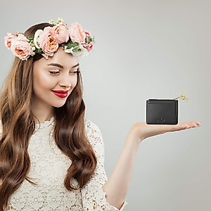 PEONY SUPREME Leather Card Holder Wallet Credit Card Holder Small Compact Wallet Coin Pouch Purse Key Pouch Gift for Women Gift for Men Black