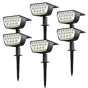Xibolar Solar Spot Lights Outdoor [6 Pack], 32 LED Solar Landscape Spotlights, IP65 Waterproof Solar Powered Garden Wall Lights, Auto On/Off 2 Modes Lighting for Yard Pathway Porch Patio(Cool White)