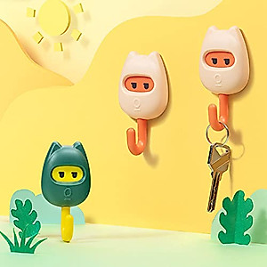 mogen886 Cute Cat Shape Wall Hooks,Plastic Creative Home Storage Utility Wall Decorations Hanger Holder for Hanging Hat Towel Backpacks Key Scarf Bags Green L