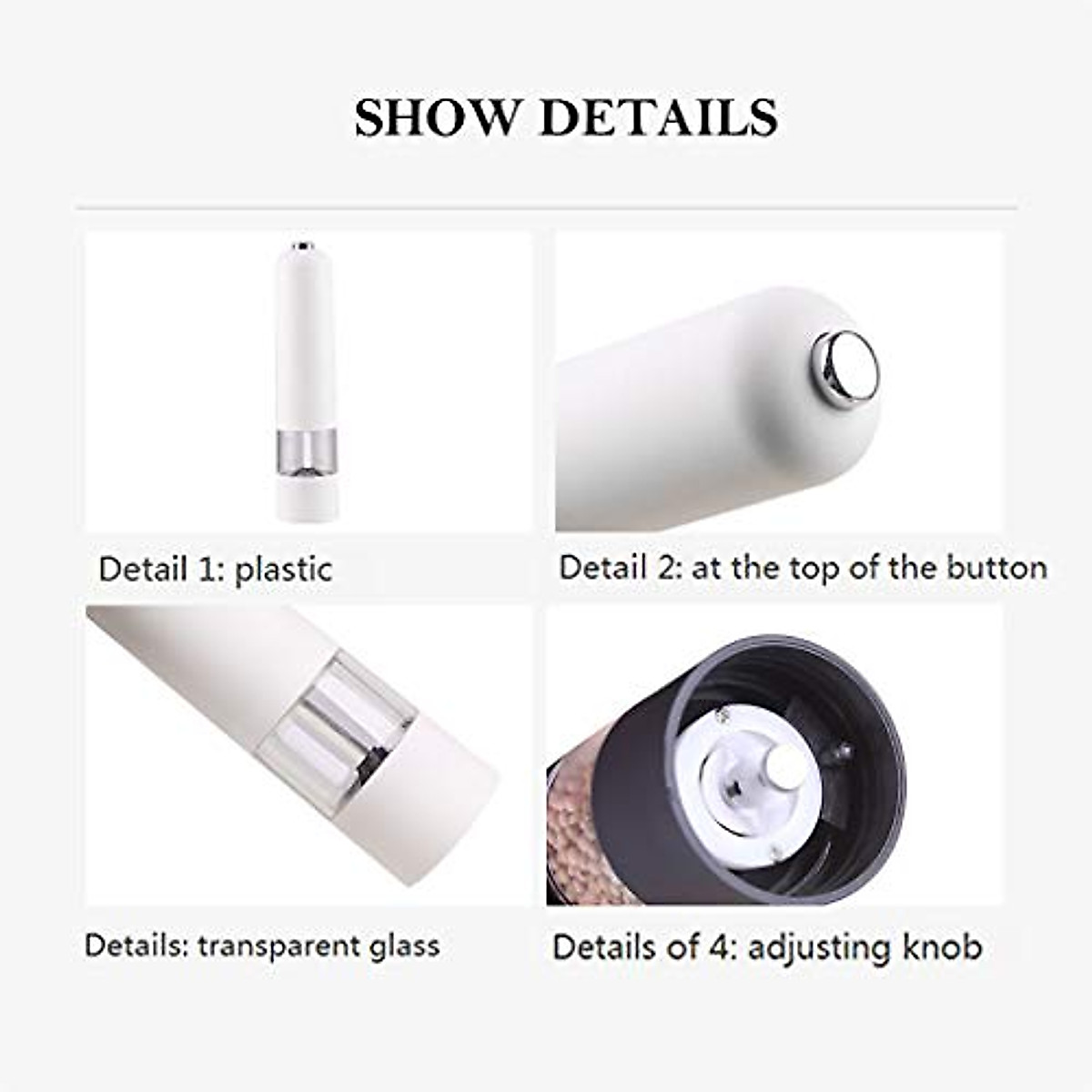 Electric Pepper Grinder, Battery Powered Salt and Pepper Grinder Set, Black Pepper and Pepper Grinder, Electric Salt and Pepper Grinder Set, One Hand Automatic Operation, Kitchen Gadgets (white)