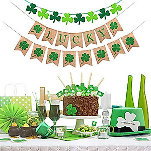 XIMISHOP St Patrick's Day Decorations, St.Patrick's Day Banner, Irish Felt Shamrock Clover Garland Burlap Banners，Irish Party Supplies - Green and Light Green Color