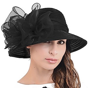 Ascot Kentucky Church Derby Bowler Cloche Hat Bowknot Organza Bridal Dress Cap S051 (1 Black)
