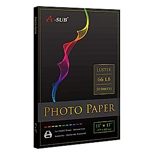 A-SUB Premium Photo Paper Luster 11x17 Inch 66lb for Inkjet Printers 50 Sheets