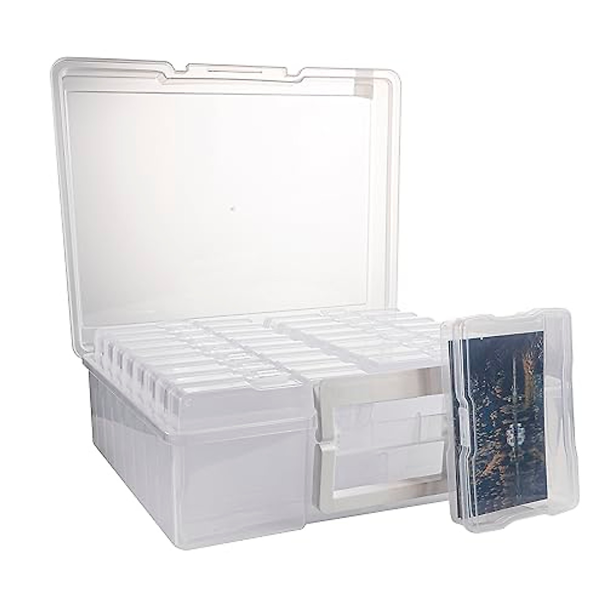 4x6in photo storage box, photo cases and craft keeper with handle,greeting cards organizer kit for Holiday Birthday Get Well Cards Photos, Crafts, Scrapbooking, Paper, Stickers and More(clear)…