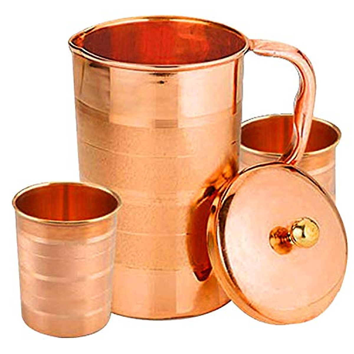 Copper Pitcher and 2 Tumbler Set, Pure Copper Jug, Handmade, 54 Ounce, Best for Water, Ayurveda, Moscow Mule, Cocktails