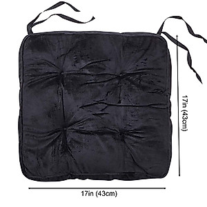 Big Hippo Chair Pads Square Chair Cushion with Ties Soft Thicken Seat Pads Cushion Pillow for Office,Home or Car Sitting 17" x 17"(Black)