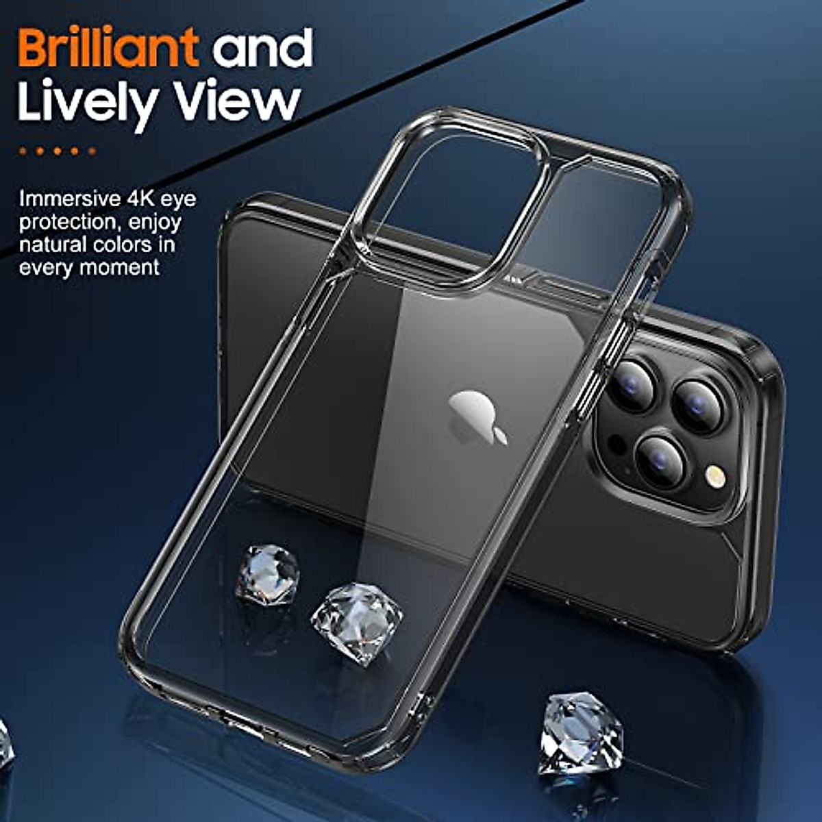 UniqueMe [5 in 1 Design for iPhone 14 Pro Max 6.7 inch Case, 2 Pack Screen Protector Tempered Glass + 2 Pack Camera Lens Protector, [Non-Yellowing] Shockproof Protective Cover - Clear Black