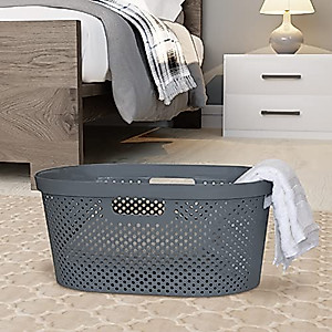Clorox Laundry Basket Plastic - Portable Clothes Hamper with Handles - Short Storage Bin for Bedroom and Baby Nursery, 1 Bushel, Grey