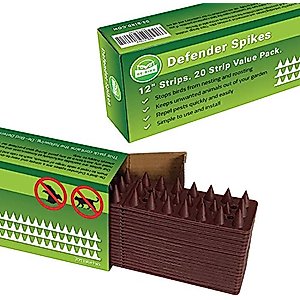 DE-BIRD: Defender Spikes, Cat and Bird Deterrent - Outdoor Pest Defender to Keep Off Pigeon, Squirrel, Woodpecker & More. Plastic Deterrent Anti Theft Climb Strips - 20pk [20 Foot]