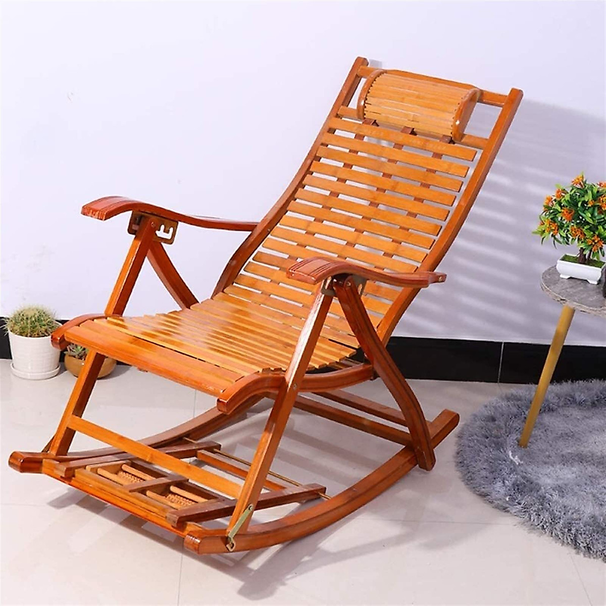 Folding Chair, Bamboo Rocking Chair, Recliner, Adult Rocking Chair, Folding Recliner, Balcony Rocking Chair, Lunch Break, Leisure Bamboo Chair