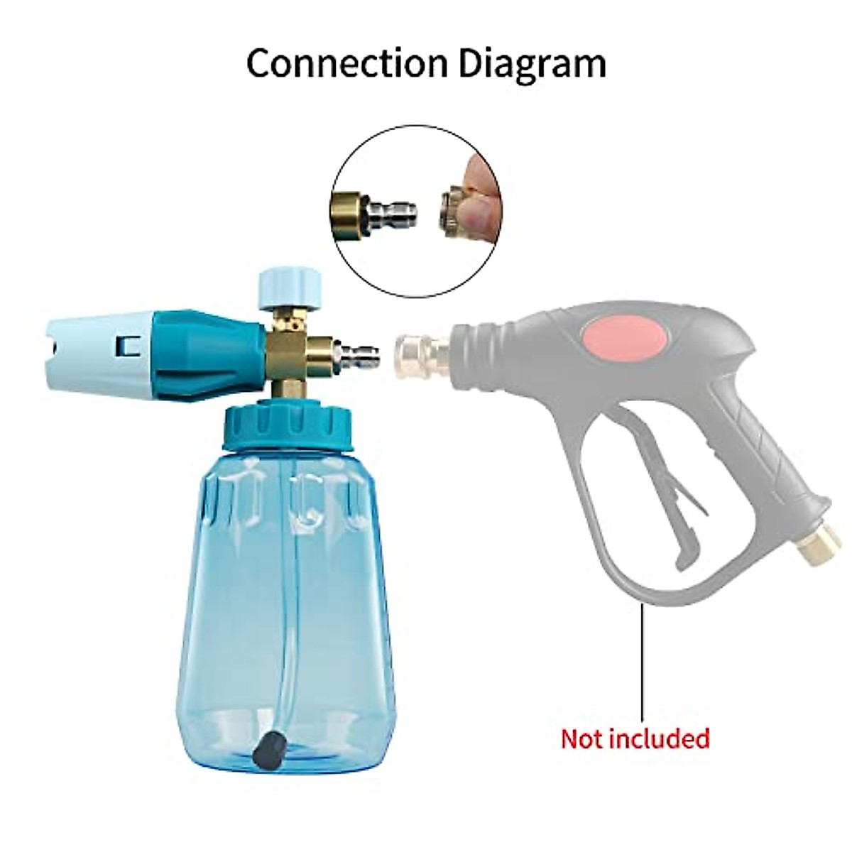 CHAVOR Pressure Washer Foam Cannon, Professional Upgrade Adjustable Snow Foam Lance, Blue Transparent Body Foam Blaster, 1/4 Inch Quick Connect, 4000 PSI, 1 L