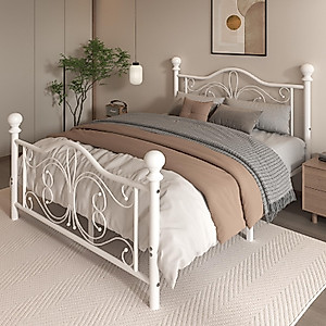 LoVinson Full Size Bed Frame，Metal Platform Bed Frame with Headboard, Butterfly Pattern Design Headboard & Footboard, Strong Metal Slat Support, Easy Assemble, No Box Spring Needed, Noise Free, White