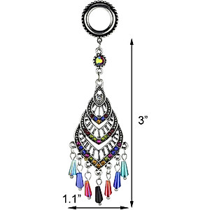 1/2 inch 12mm 316L Surgical Steel Bohemian Multicolor Crystal Tassel Dangle Ear Gauges Piercing Flesh Tunnels Plugs Statement Earrings