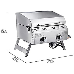 Amazon Basics Portable Propane Stainless Steel Tabletop Gas Grill, Two Burner Table Top