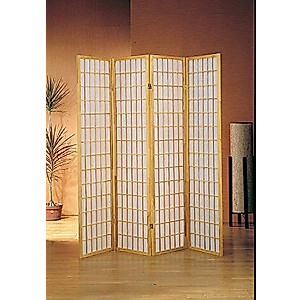 GTU Furniture Japanese Style 4 Panels Wood Shoji Room Divider Screen Oriental for Home/Office (Natural)