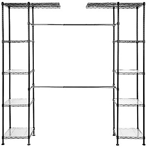 Amazon Basics Expandable Metal Hanging Storage Organizer Rack Wardrobe with Shelves, 14"-63" x 58"-72", Black