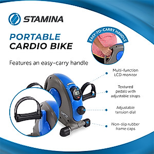 Stamina Mini Exercise Bike with Smooth Pedal System - Portable Pedal Exerciser - Cardio Equipment Fitness Bike - Stationary Bike for Home Workout - Blue