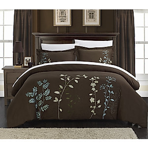 Chic Home 3-Piece Kaylee Floral Embroidered Duvet Set (King, Brown)