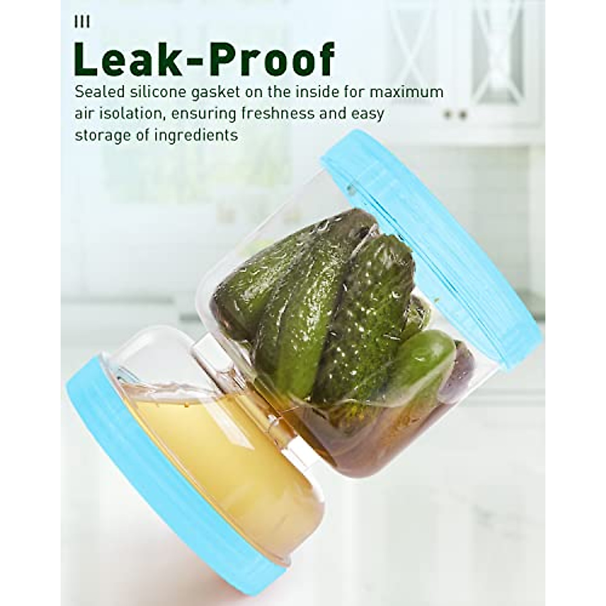 AIxibu Pickle Jar with Strainer Flip -2pcs (White+Blue)