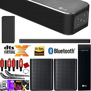 LG SN6Y 5.1 ch Full Surround Sound Wireless Expansion 560W Bundle 3.1ch High Res Audio Sound Bar w/DTS Virtual:X + 2.0 ch SPK8-S Rear Speaker Kit + Subwoofer + 2X Deco Gear HDMI Cable + Mount & More