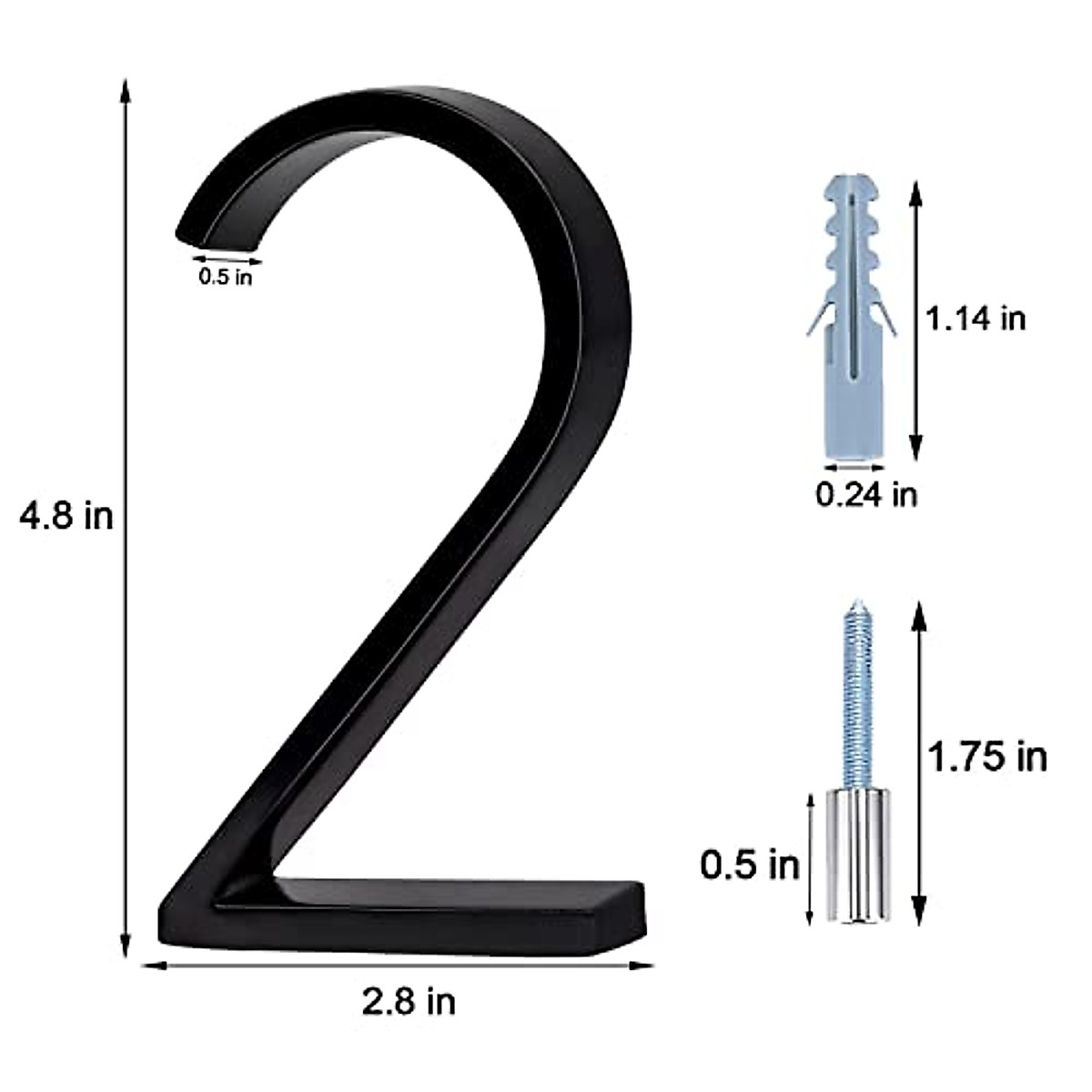 Floating House Numbers - 5 Inch Modern Address House Numbers With Nail Kit And Instructions Easy To Install High Gloss Black Number 2