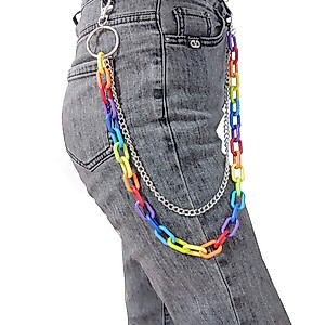 Women Men Rainbow Trousers Chain Hip Hop Punk Pants Wallet Key Chain Colorful Acrylic Gothic Rock Jean Pant Chain Waist Chain (colorflul)