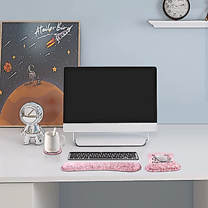 iCasso Ergonomic Mouse Pad with Wrist Support Set, Keyboard Wrist Rest+ Mouse Wrist Rest Pad + Coaster, Non-Slip Base Cute Mouse Mat, Pain Relieve Desk Mousepadfor Computer (Pink Stay Positive)