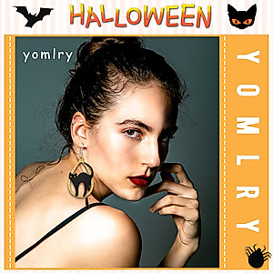 Yomlry Halloween Earrings for Women Pumpkin Black Cat Halloween Jewelry Ghost Bat Spooky Dangle Earrings for Halloween Eve Party Accessories Double-sided Holiday Wood Earrings Set Jewelry Gift black cat