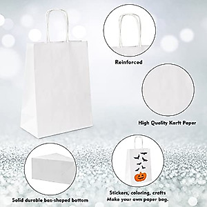 PAICUIKE White Kraft Paper Bags Gift Bags With Handle 10.6x4.3x8.3 100Pcs Party Favor Bags for Shopping Wedding,Baking Outer Bags,Birthday Party,Celebrations Gift Package